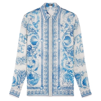 【季末优惠】VERSACE/范思哲 Underwater Barocco绉纱修身衬衫