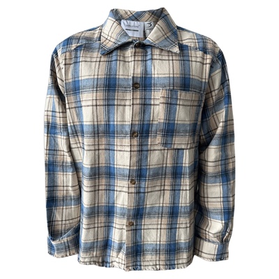 SKPN秋季水洗全棉手工破坏格子流苏cleanfit休闲做旧衬衫