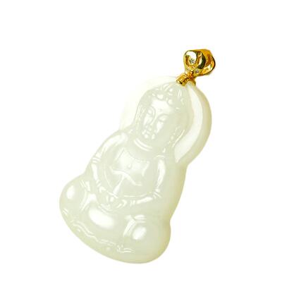 观音吊坠子佛像山料钻石羊脂玉