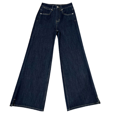 商场品质普洗蓝牛仔不贴腿筒喇裤