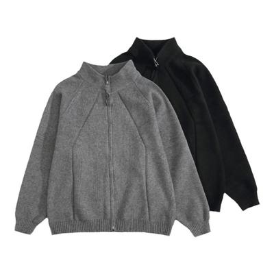 秋冬慵懒风简约百搭纯色重磅拉链休闲宽松毛衣美拉德针织立领开衫