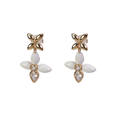 XMR时尚金属滴釉四叶草花朵耳环