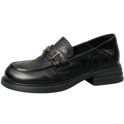 索菲娅英伦红豆皮软底粗跟乐福鞋