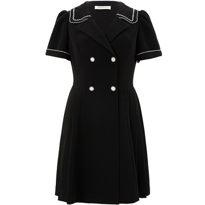 OL风压褶黑色修身西装连衣裙