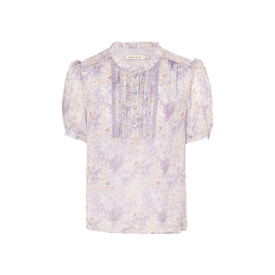 JESSIE晕染印花褶皱肌理短袖上衣