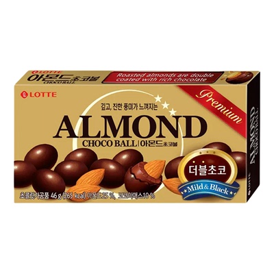 韩国进口乐天扁桃仁巧克力豆零食