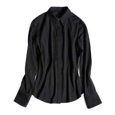 有帆通勤单排扣长袖超细旦衬衫