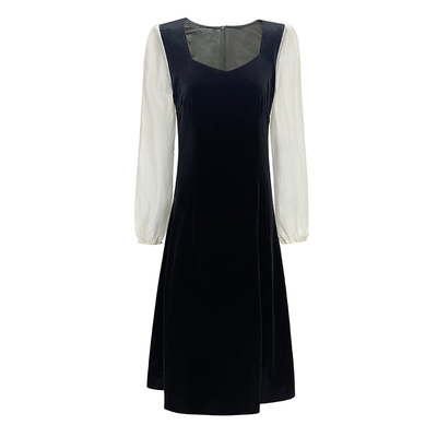 初春法式黑色金丝绒连衣裙赫本