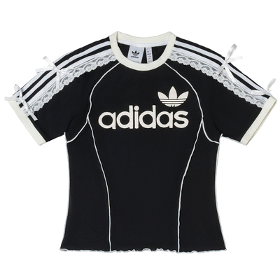 阿迪达斯芭蕾风蝴蝶结蕾丝短袖