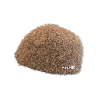 咖色毛绒复古前进帽女秋冬日系