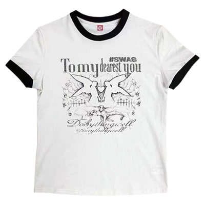 DETW“爱心天使”黑白撞色短袖