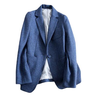 修身显瘦毛呢子休闲风西装外套女