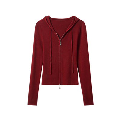 SW速惟连帽羊毛开衫女2025秋新款保暖针织衫修身显瘦拉链毛衣外套