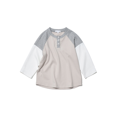 多色块拼接亨利领插肩袖针织上衣