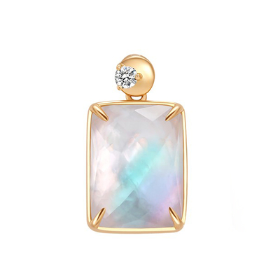 天然水晶白蝶贝18k黄金吊坠项链