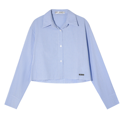 AsGony衬衫女翻领格纹短款下摆