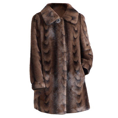 妈妈条纹海宁仿水貂毛毛皮草外套