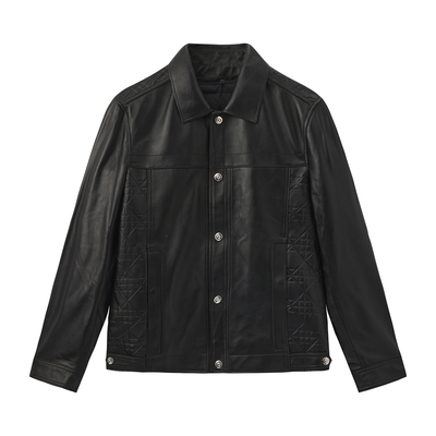 B1BDF4F04鸟家男装可拆卸羽绒内胆翻领压印绵羊皮真皮皮衣外套潮