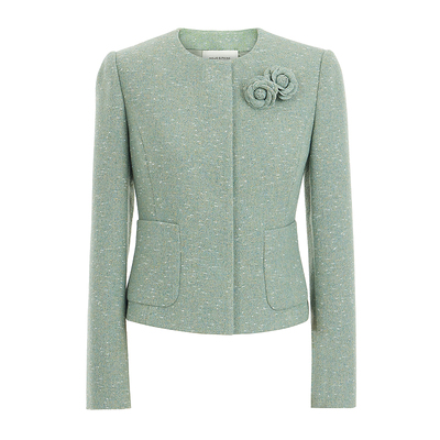 MOJO AVENUE莫佐2025新款优雅小香风短外套女秋冬艺术感花园绿色