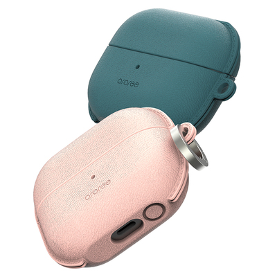 韩国araree液态硅胶耳机保护套适用三星Galaxy Buds3/Pro/FE分体防摔软壳带挂扣纯色皮革纹理耳机壳