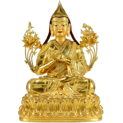 铜全鎏金宗喀巴三师徒摆件一套