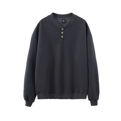 美式复古重磅灰色亨利领卫衣