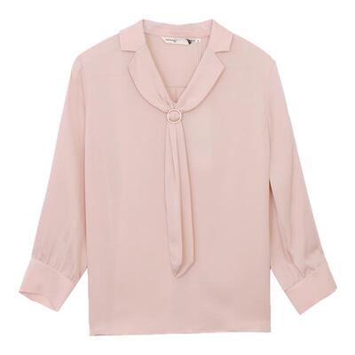 布景优雅飘带翻领长袖真丝衬衫