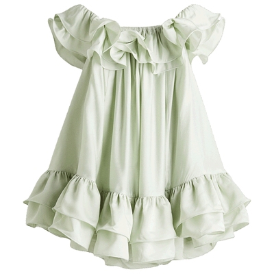 HM女装a字版型连衣裙冬季宽松度假风褶边露肩连身裙1298081