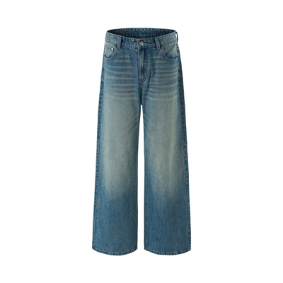 AWRB韩版复古宽松直筒水洗做旧牛仔裤男生潮牌阔腿垂感拖地长裤子