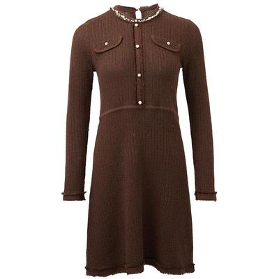 海兰丝淑女长袖A字裙子名媛修身羊毛针织打底连衣裙