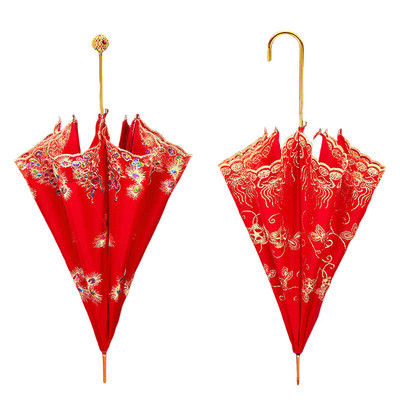 结婚红伞中式婚礼长柄出门红雨伞