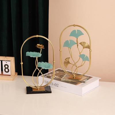 创意铁艺荷花摆件客厅玄关酒柜装饰小摆设银杏叶高档轻奢家居饰品