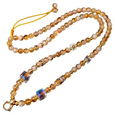 泰伽佛牌链 天然黄塔晶圆珠黄水晶项链 黄阿赛唐卡挂链黄金吊坠绳