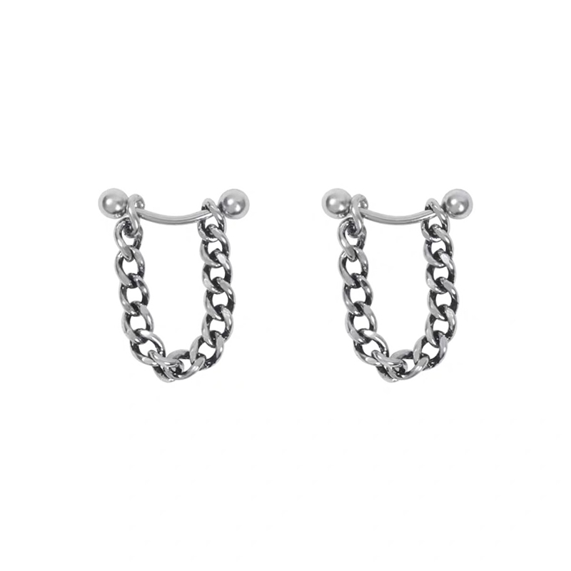 通体银s925纯银双球螺旋拧扣哑铃耳骨钉GD权志龙链条耳环耳钉男女_虎窝淘