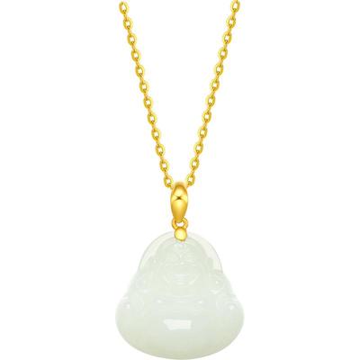 周大生金镶玉吊坠弥勒佛挂坠项链