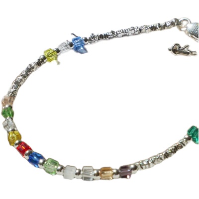 T.W原创手作春夏新款通体9255纯银多巴胺元素彩色串珠碎银子手链