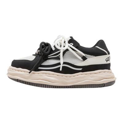 RELAXURSELF休闲板鞋情侣款厚底隐形增高黑白拼接百搭运动鞋女鞋