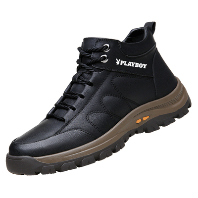 花花公子棉鞋男士真皮高帮雪地靴