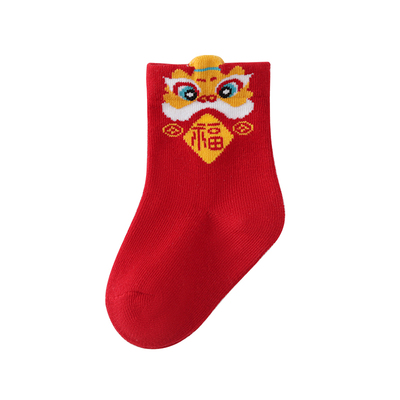 儿童袜中国风满月新年周岁红色袜