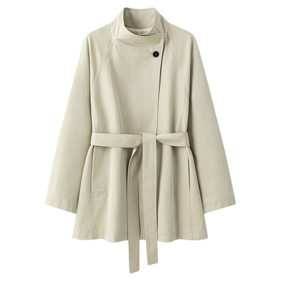 精梳长绒棉一粒扣风衣外套女