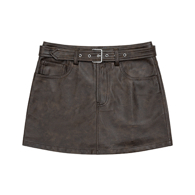 CalledBack棕色皮短裤