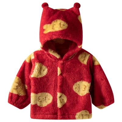 aqpa儿童婴幼儿宝宝外套新款秋冬保暖毛绒双面绒新年红色洋气外穿
