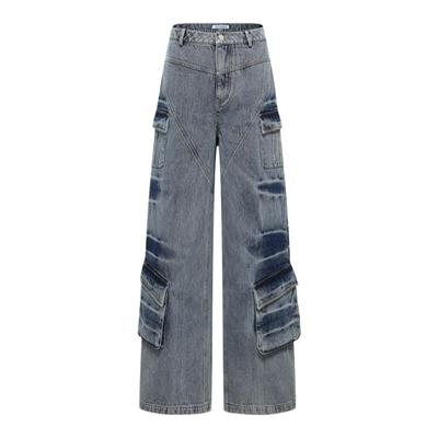 JAC FLEURANT【周深同款】新品水洗工装口袋阔腿宽松百搭牛仔裤