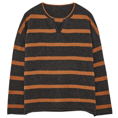 MOORING泊 慵懒风绵羊毛条纹针织衫撞色V 领宽松落肩显瘦毛衣上衣