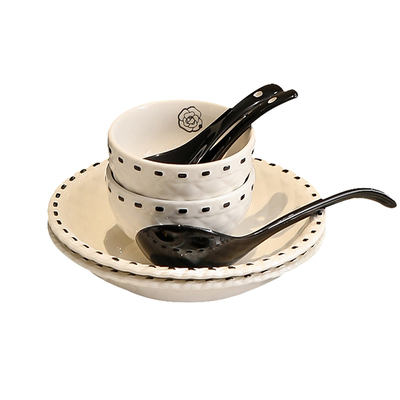 漫时光法式小香风陶瓷吃饭碗家用轻奢高级感餐具碗盘碟子大号汤碗