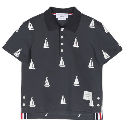 [春夏优惠]THOM BROWNE 儿童珠地帆船印花短袖POLO衫
