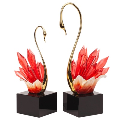 轻奢水晶天鹅客厅高级感摆件饰品