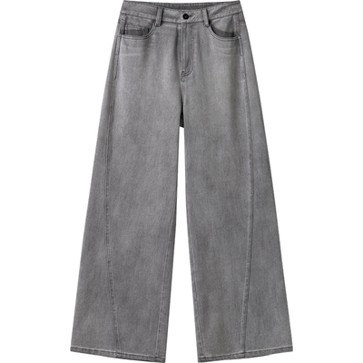 播商场同款高腰水洗灰牛仔裤女春秋新宽松淡人阔腿裤BDS1KD1509