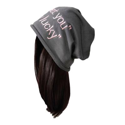 小头围春夏薄款单层冷帽假发一体可拆卸字母短款波波头百搭堆堆帽