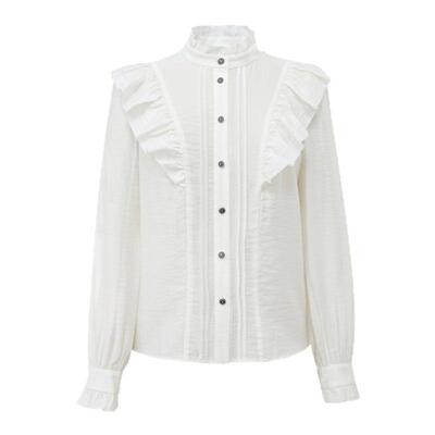 EYEDOLL新款甜美淡人百搭时尚优雅荷叶边立领衬衫